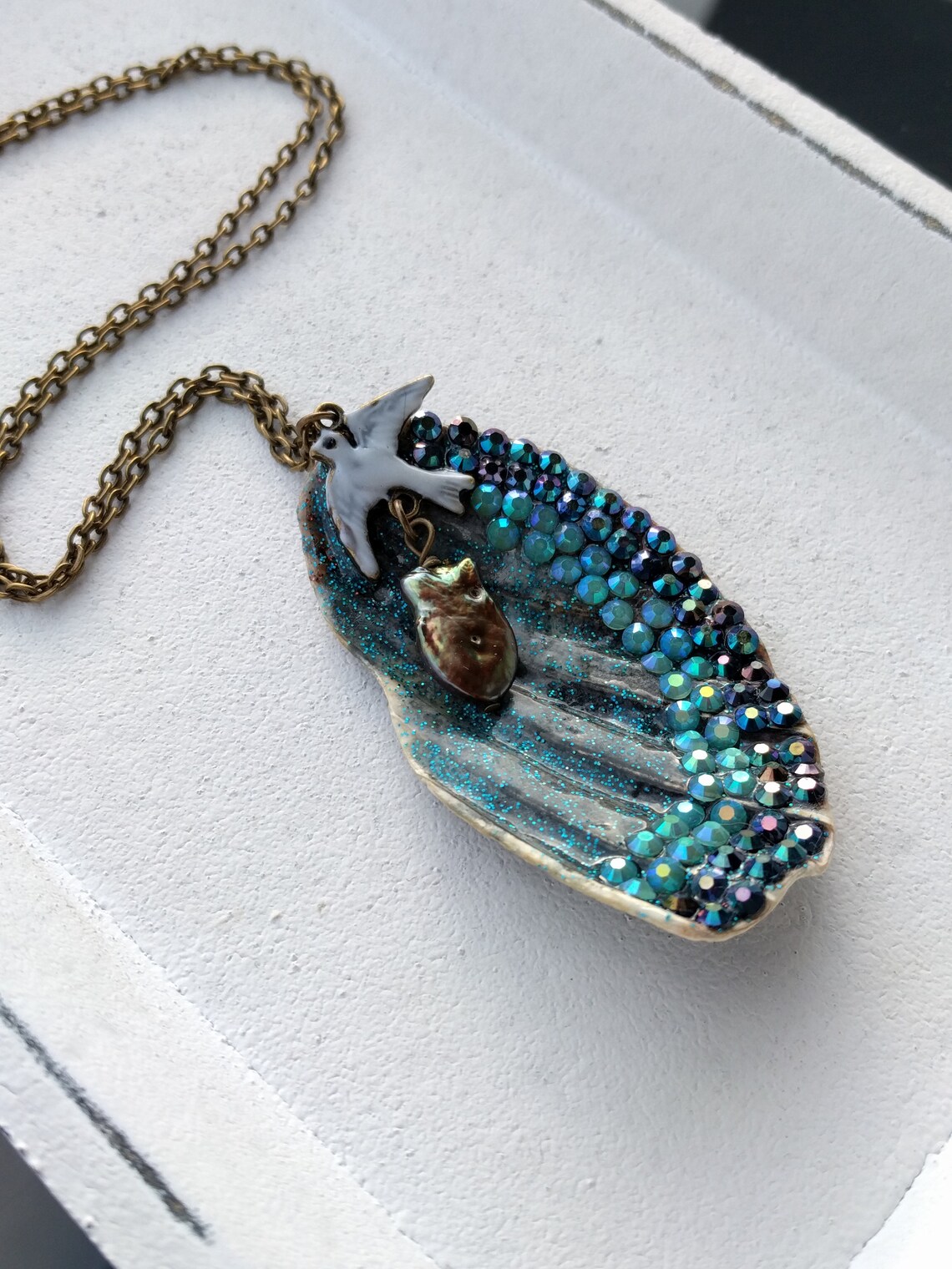 Vintage Pendant Necklace Bronze Shell Bird Seagull Keepsake | Etsy