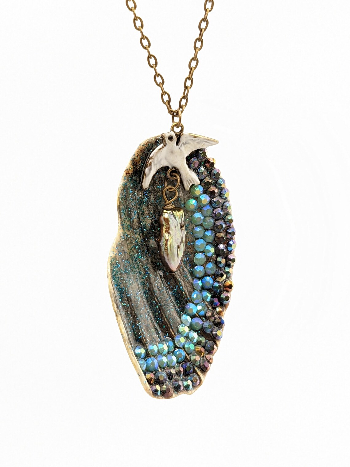 Vintage Pendant Necklace Bronze Shell Bird Seagull Keepsake - Etsy