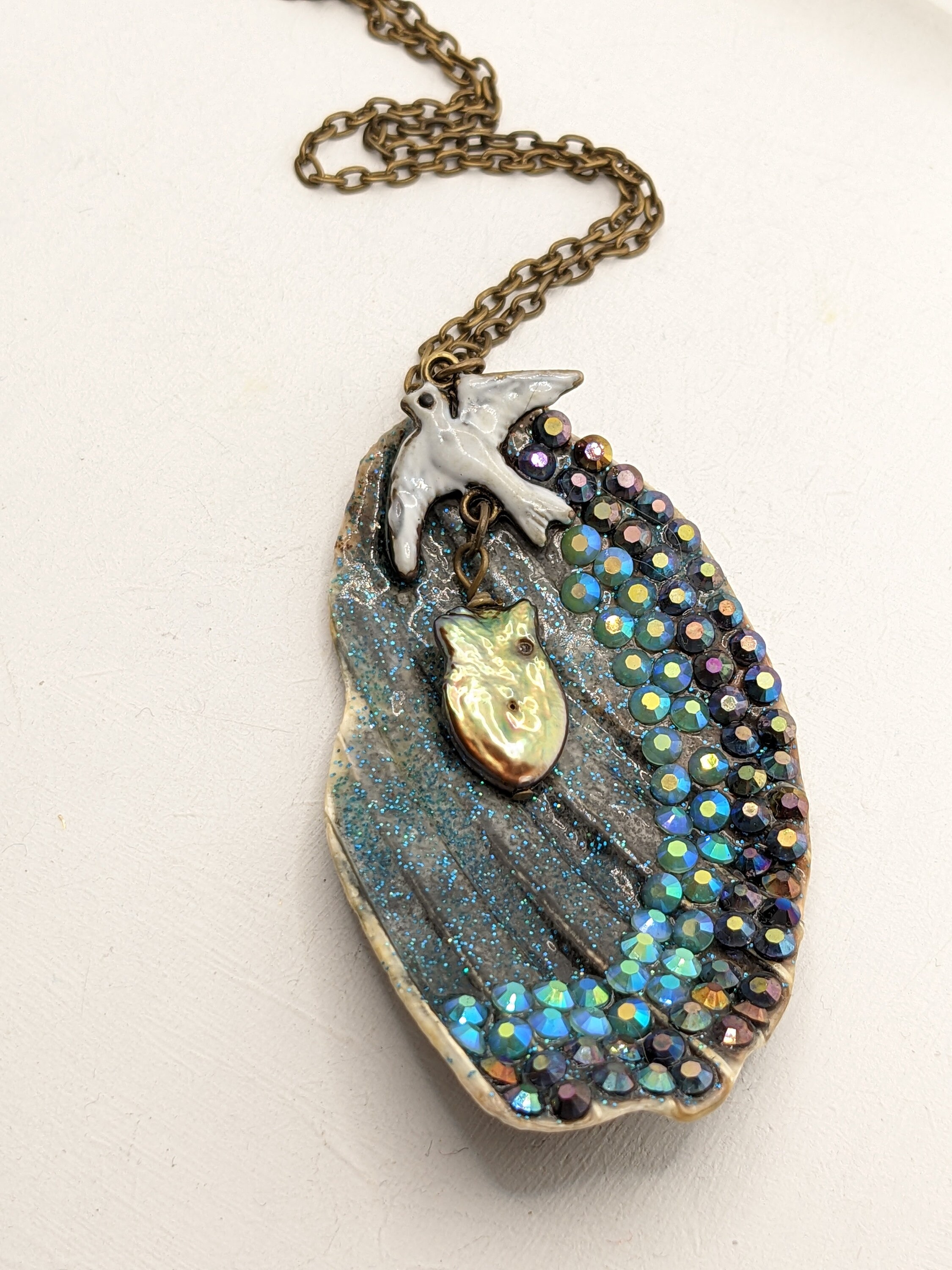 Vintage Pendant Necklace Bronze Shell Bird Seagull Keepsake - Etsy