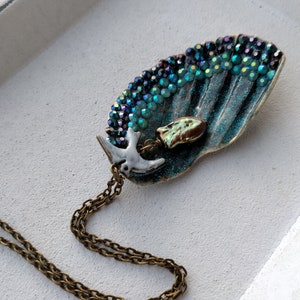 Vintage Pendant Necklace Bronze Shell Bird Seagull Keepsake | Etsy