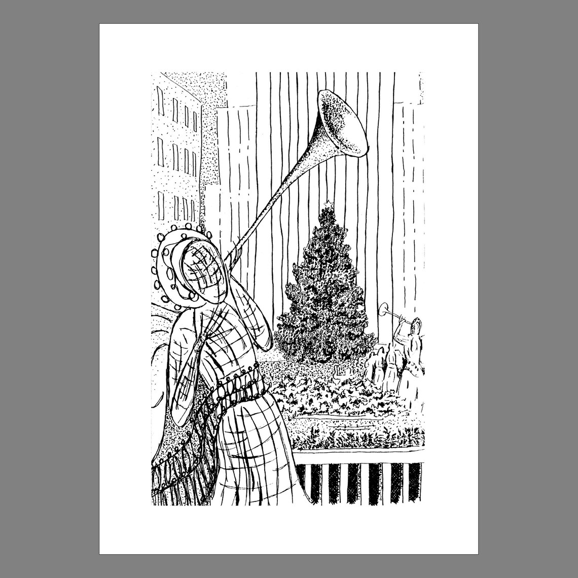 1 Holiday Card: Rockefeller Center Drawing - Etsy