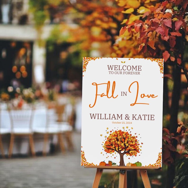 Classic Fall Wedding Welcome Sign Minimalist Modern Autumn Themed ...