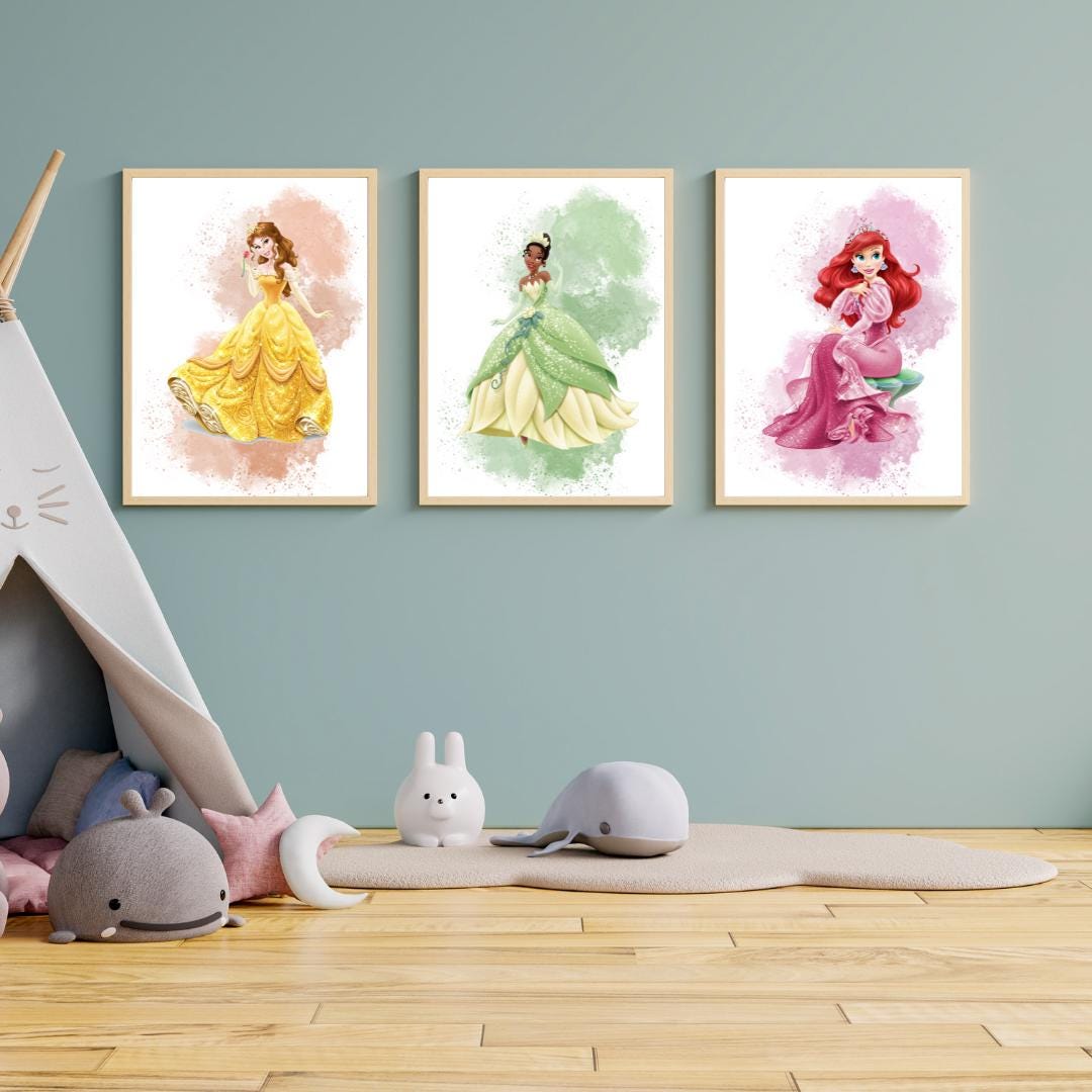 Digital Princess Wall Art on Colorful Background, Set of 6 Prints ...