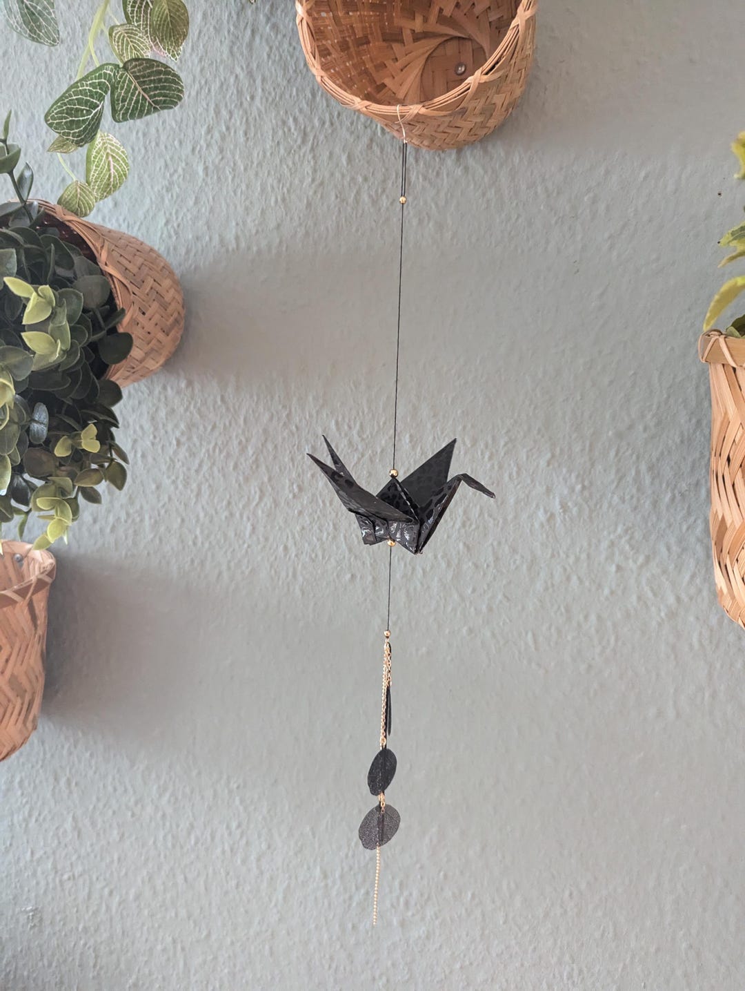 Origami Crane Leo Black With Pendant large - Etsy