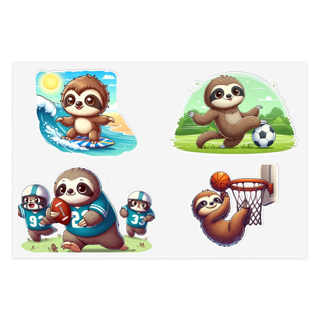 Sporty Sloths Sticker Sheets - Cute Funny Sports Sloth Stickers ...