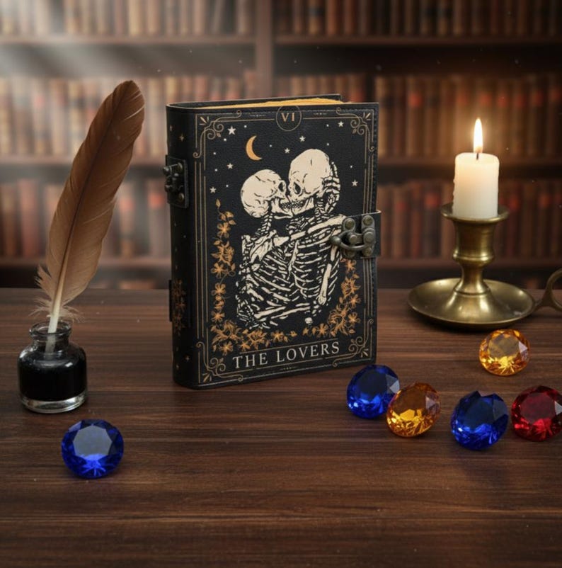 Leather Grimoire Journal: Handmade Spell Book With Tarot Card Design - Etsy