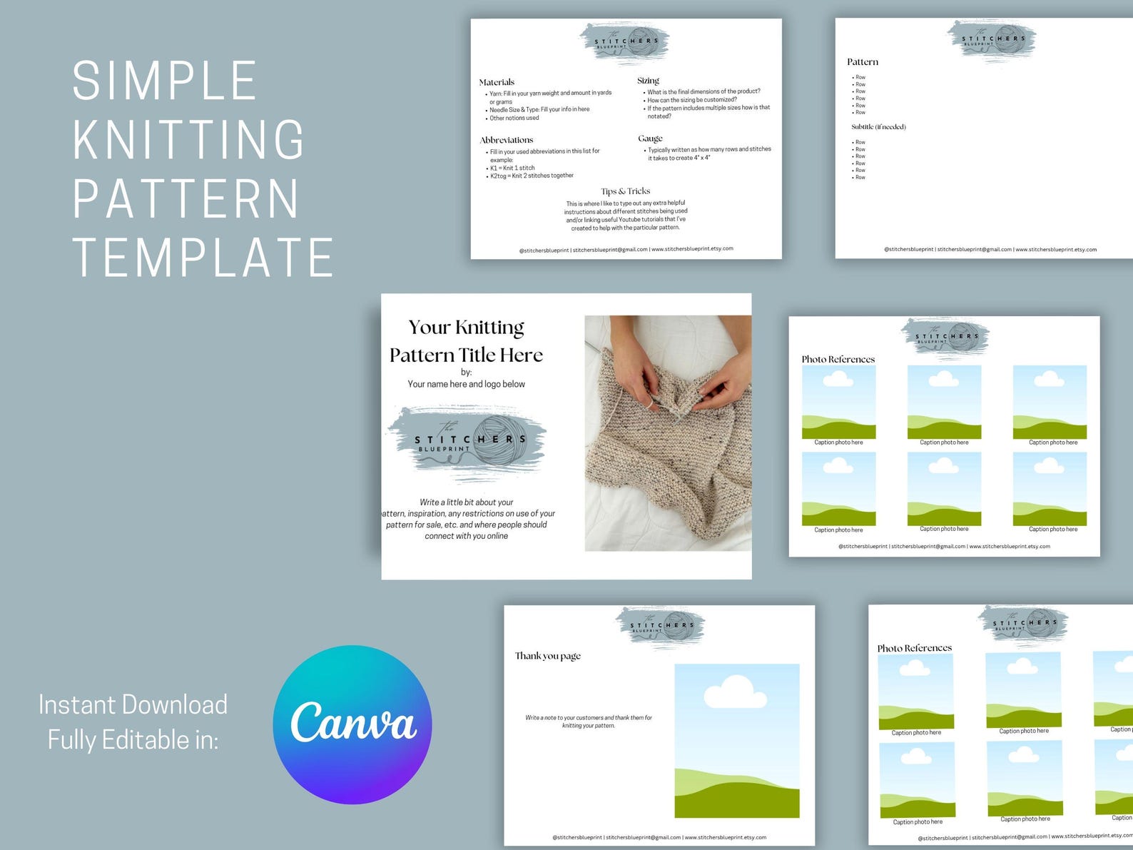 Simple Knitting Pattern Template, Easily Editable in Canva, Knitting ...