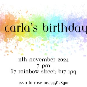 Rainbow Birthday Invitation - Digital Template - Etsy