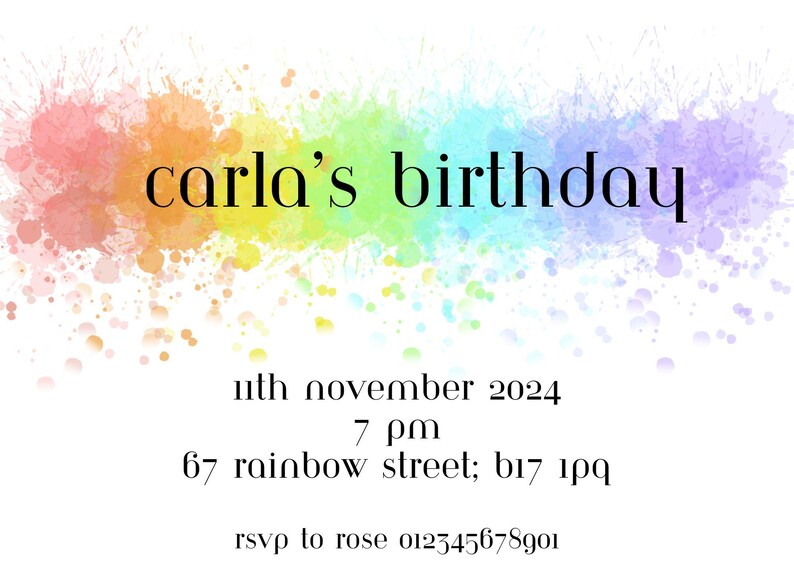 Rainbow Birthday Invitation - Digital Template - Etsy