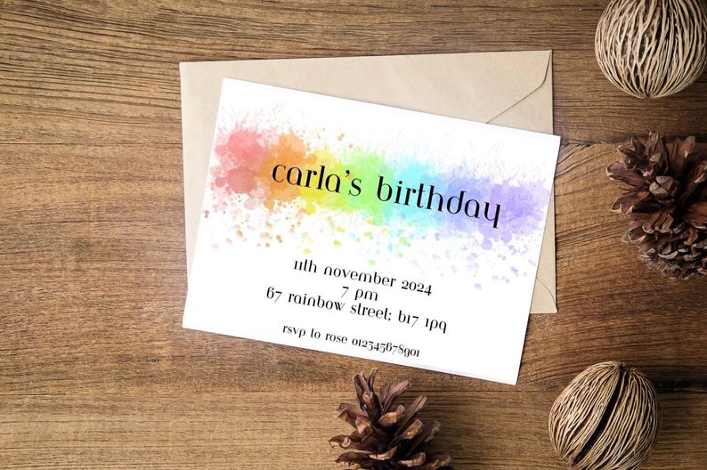 Rainbow Birthday Invitation - Digital Template - Etsy