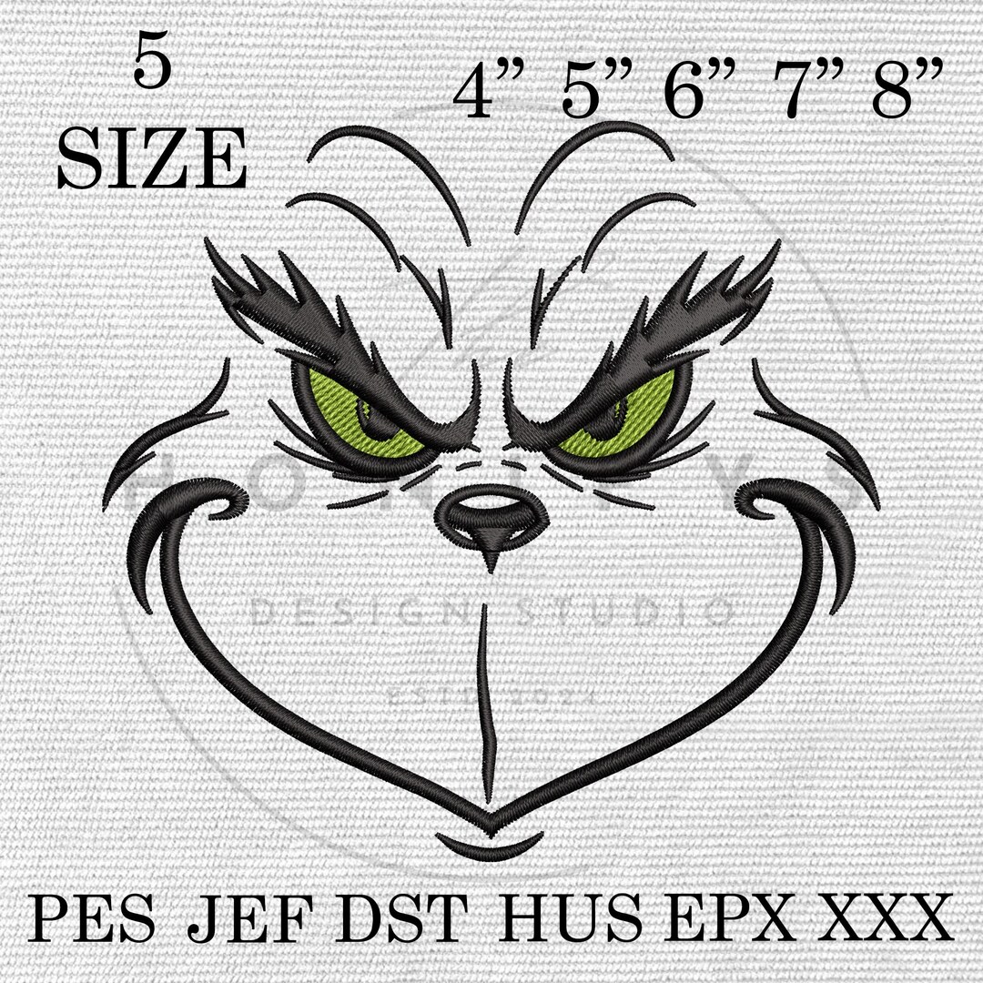 Grinch Face Embroidery Design, Christmas Embroidery Design, Monster ...