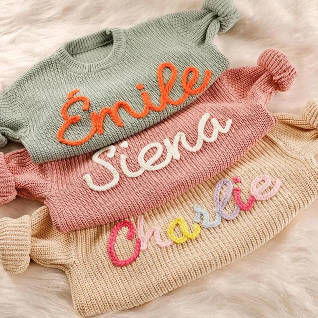 Personalized Baby Name Sweater, Embroidered Children Sweatshirt, Knit ...