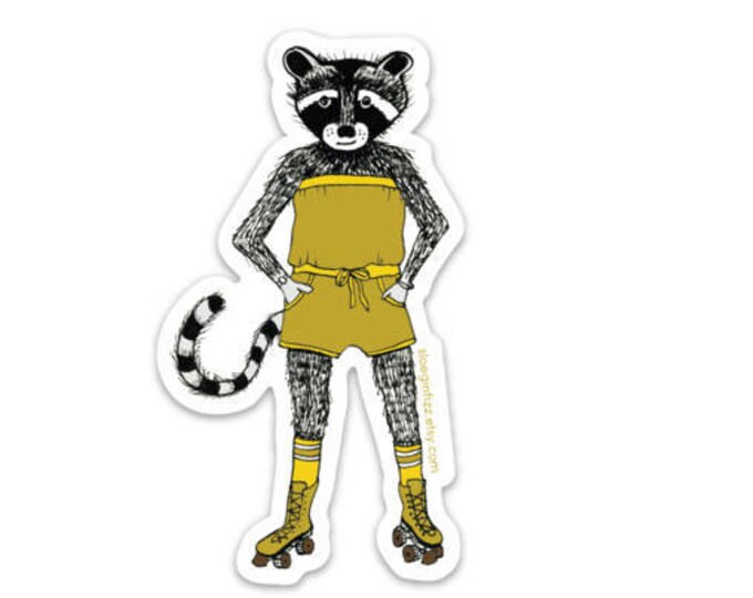 Raccoon in a Romper and Rollerskates Vinyl Sticker - Etsy