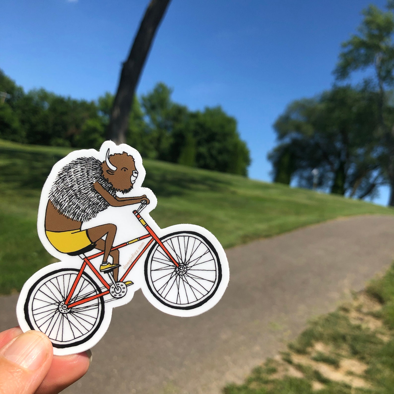 Bison Riding a Bicycle Vinyl Sticker | Etsy