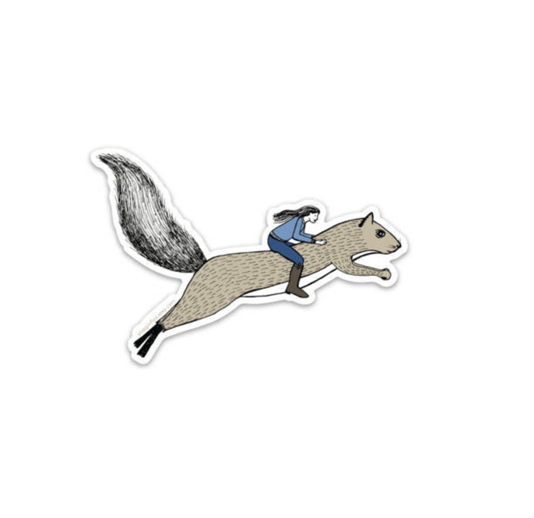 Girl Riding a Squirrel Sticker - Etsy