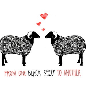 Black Sheep Illustration. Black Sheep Card. - Etsy