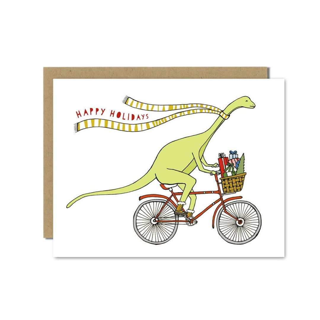 Dinosaur on a Bicycle Holiday Card Set of Ten - Etsy