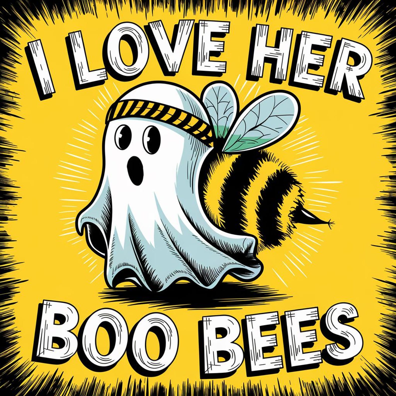 Cute Funny 'I Love Her Boo Bees' Couples Halloween PNG T-shirt Design ...