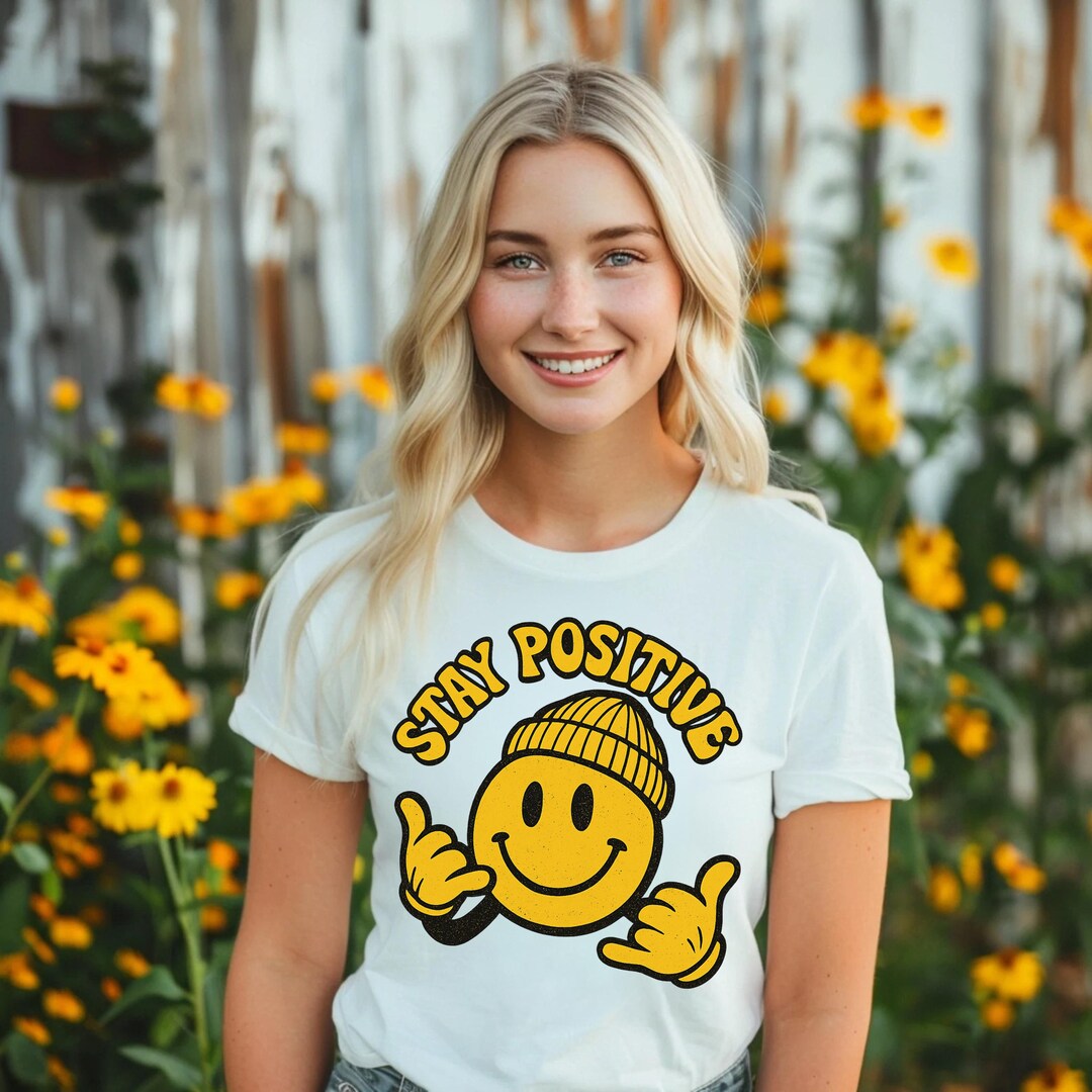 Cheerful Smiley Emoji With Shaka Sign, Retro Beanie, and “stay Positive ...