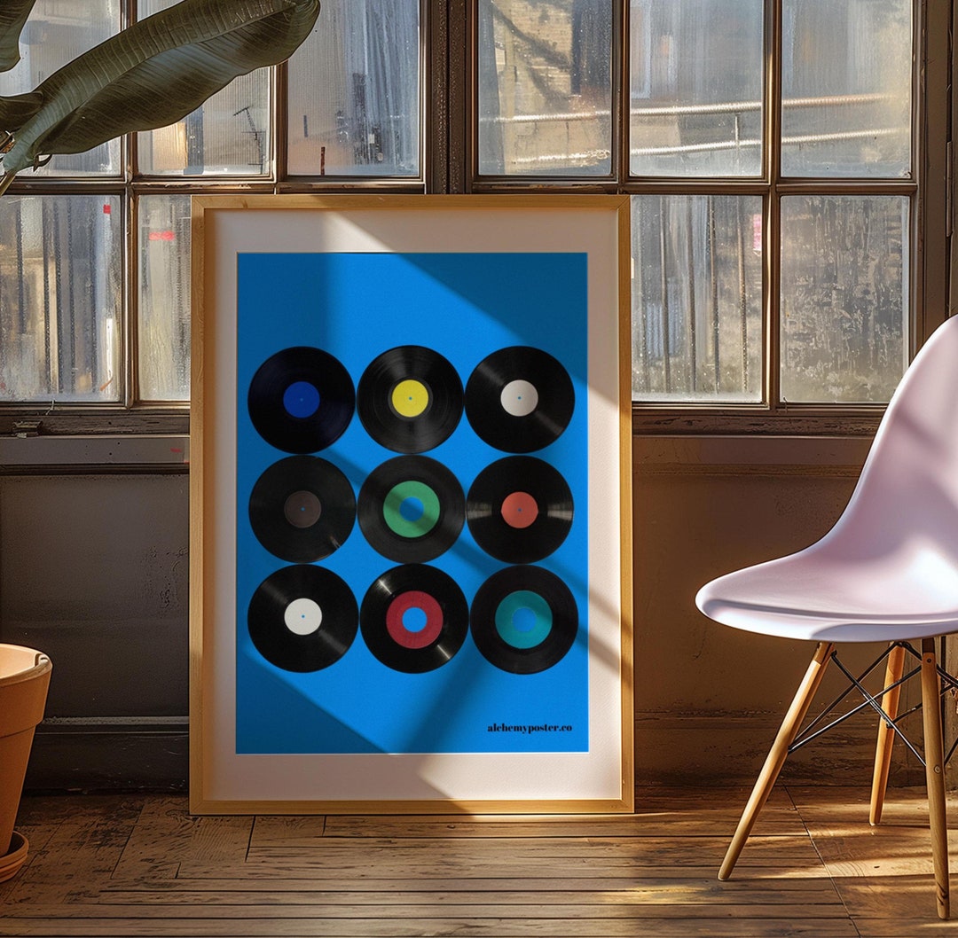 Blue Vinyl Record Digital Art Download, Vinyl Record Collage Art Print ...