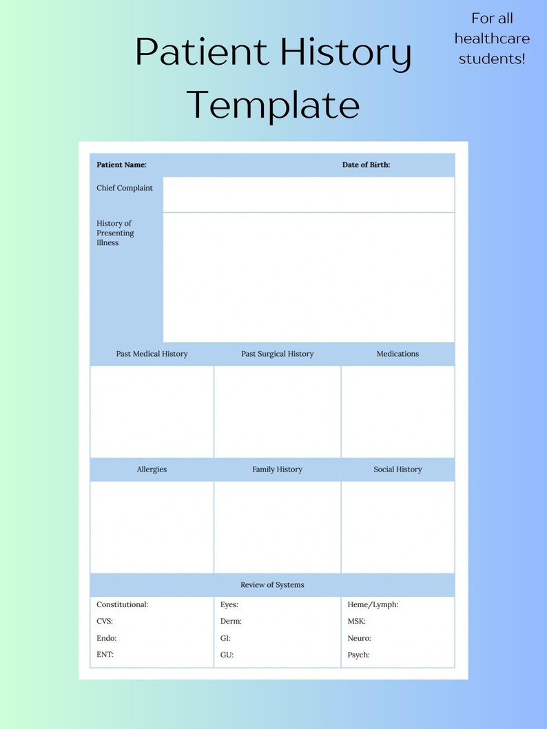 Healthcare Student History Taking Template - Etsy