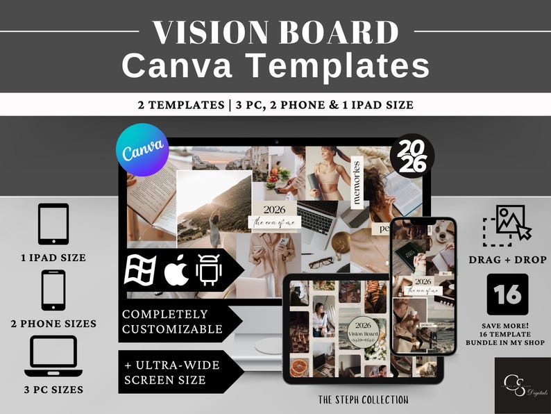 Vision Board Template Canva, Digital Vision Board iPhone Wallpaper ...