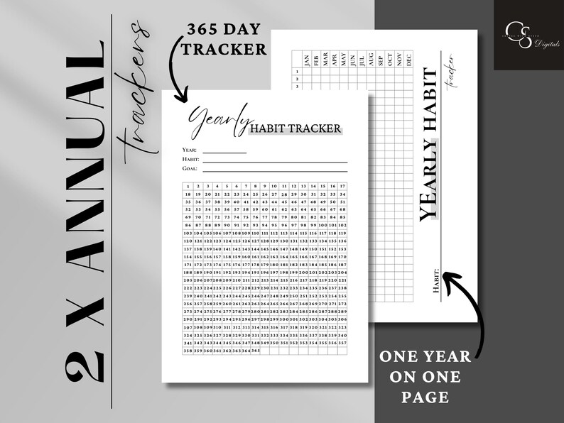 Habit Tracker Printable Bundle, Printable Circle Habit Tracker, Yearly ...
