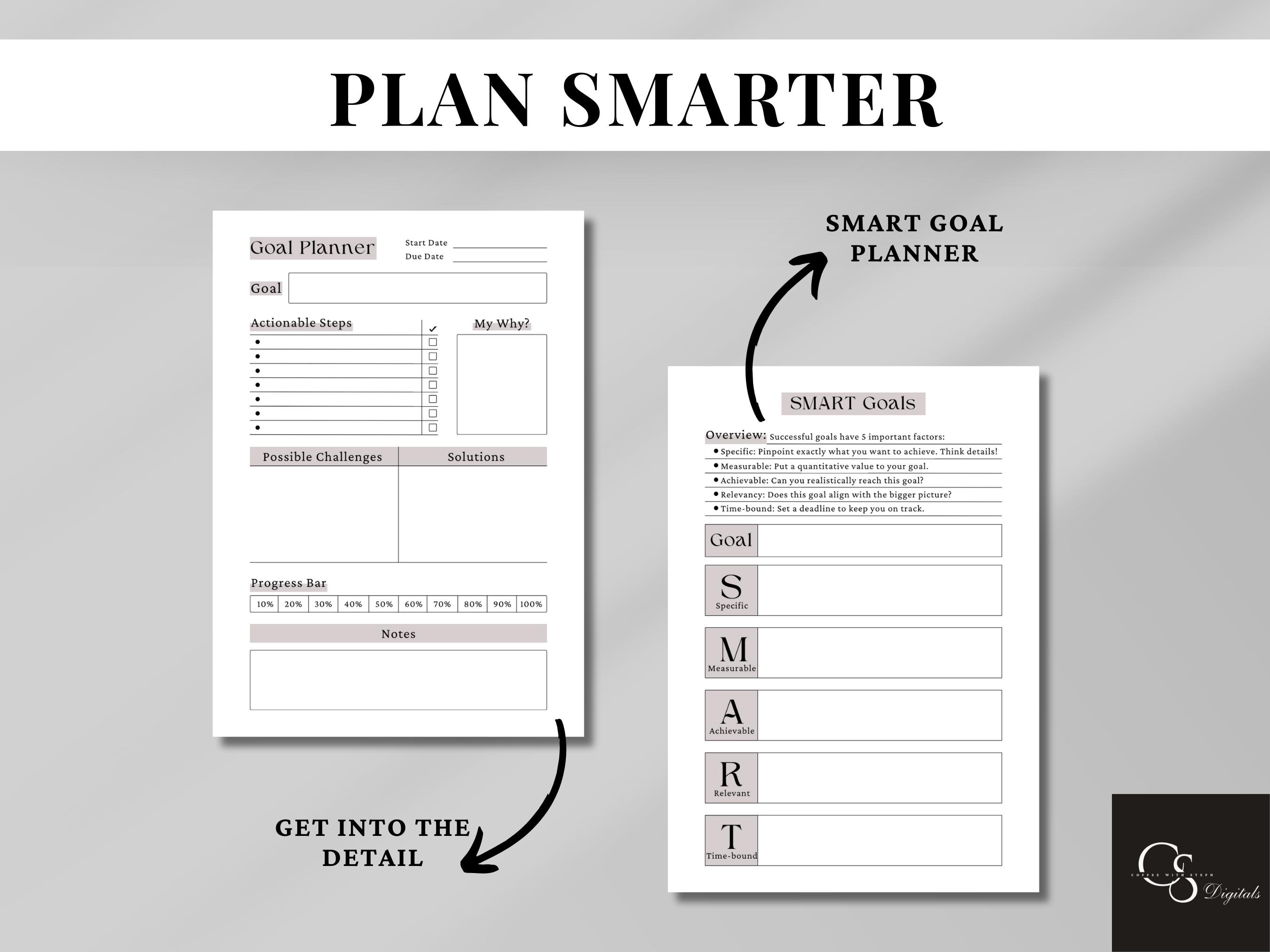 Goal Planner Printable 2024 Goal Tracker Minimalistic Smart Goal