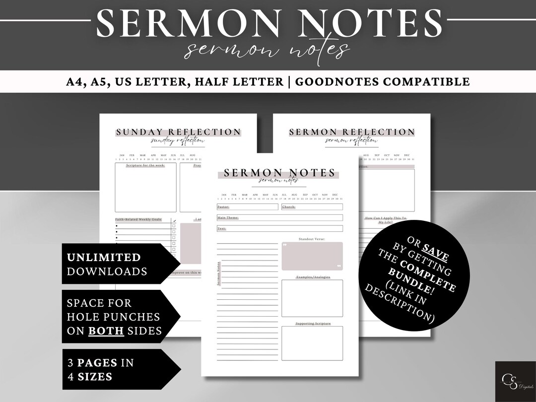 Sermon Notes Printable Journal Digital Sermon Notes Goodnotes Church ...