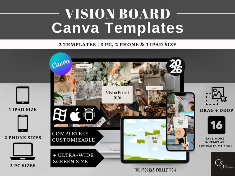 2026 Vision Board Canva Template: Desktop, Ipad, Mobile Customizable ...