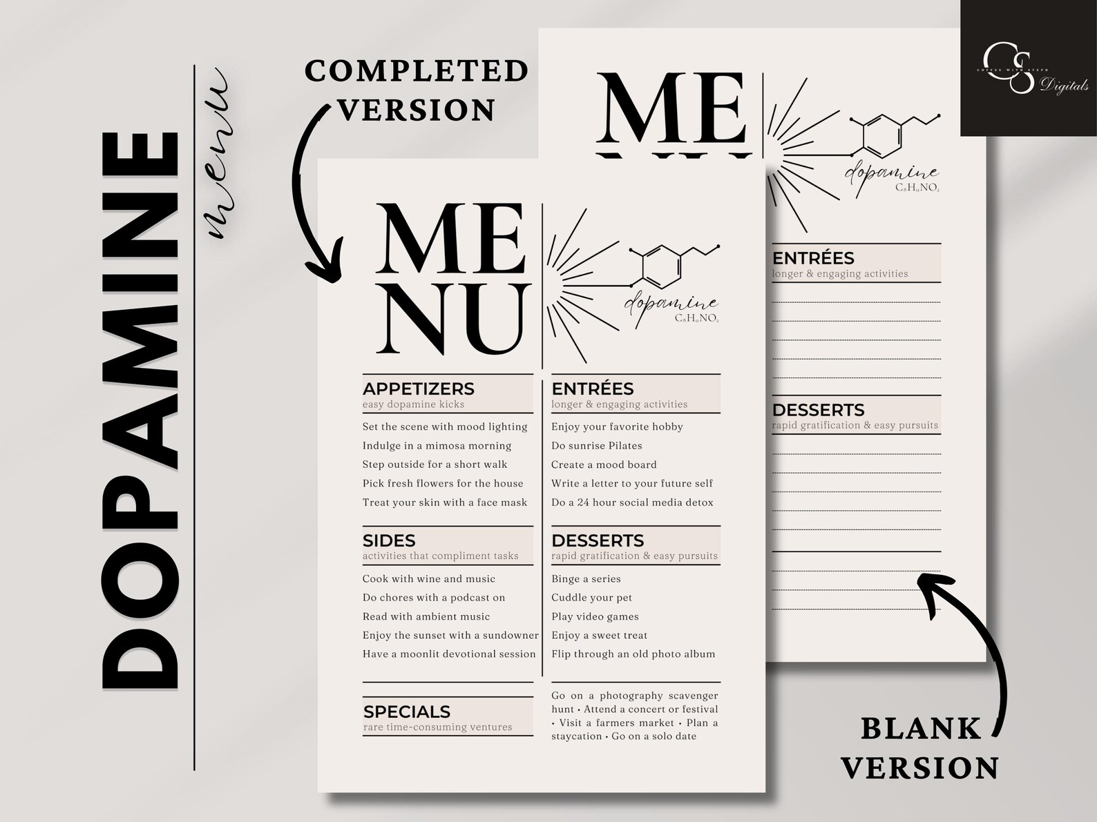 Dopamine Menu Printable Template, ADHD Tools, Self Care Menu Printable ...