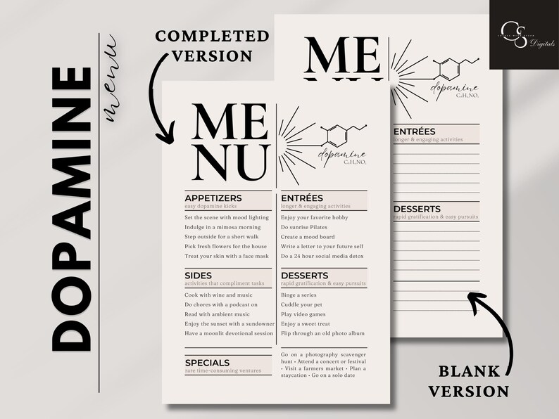 Dopamine Menu Printable Template, ADHD Tools, Self Care Menu Printable ...