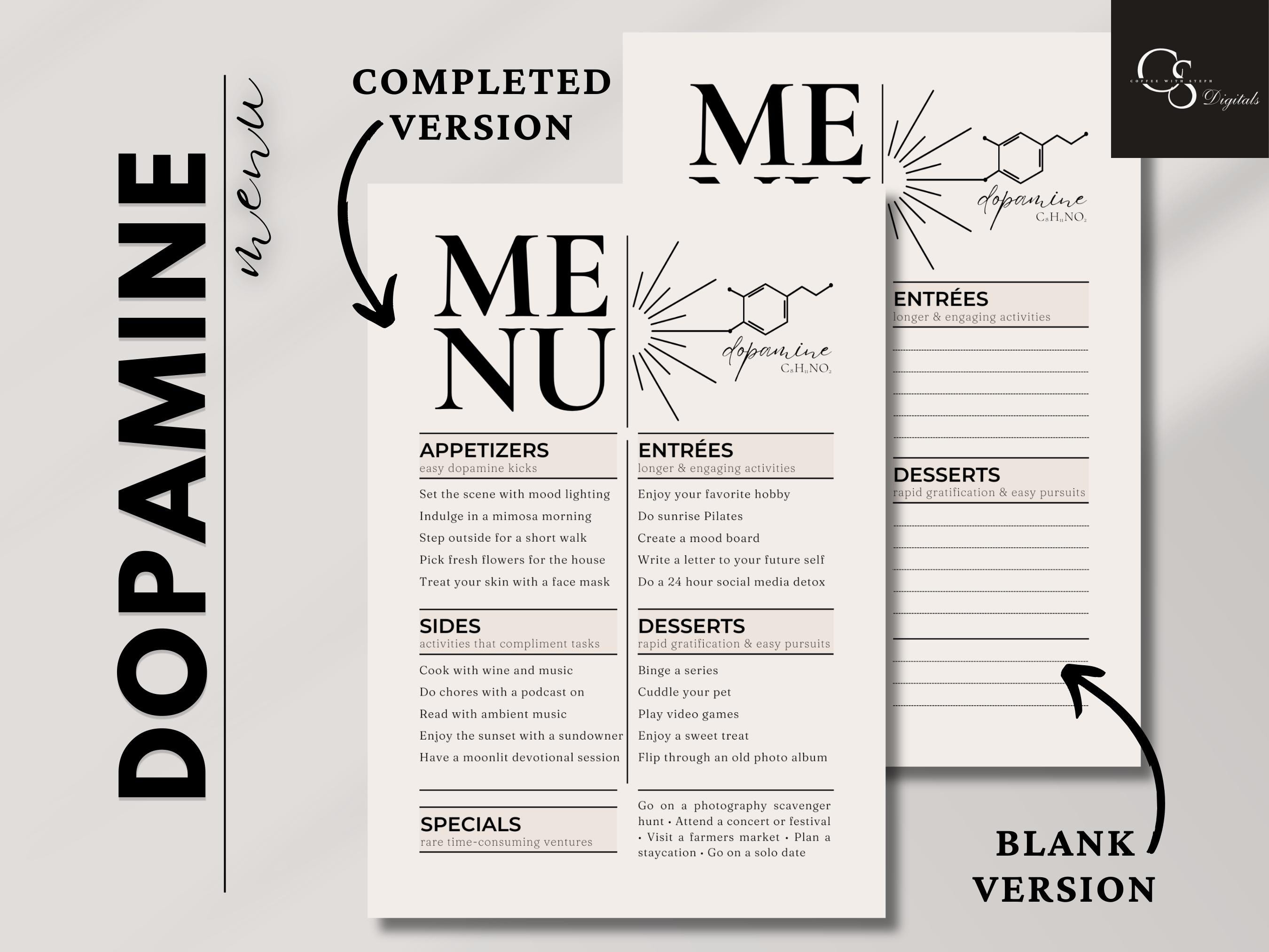 Dopamine Menu Printable Template, ADHD Tools, Self Care Menu Printable ...