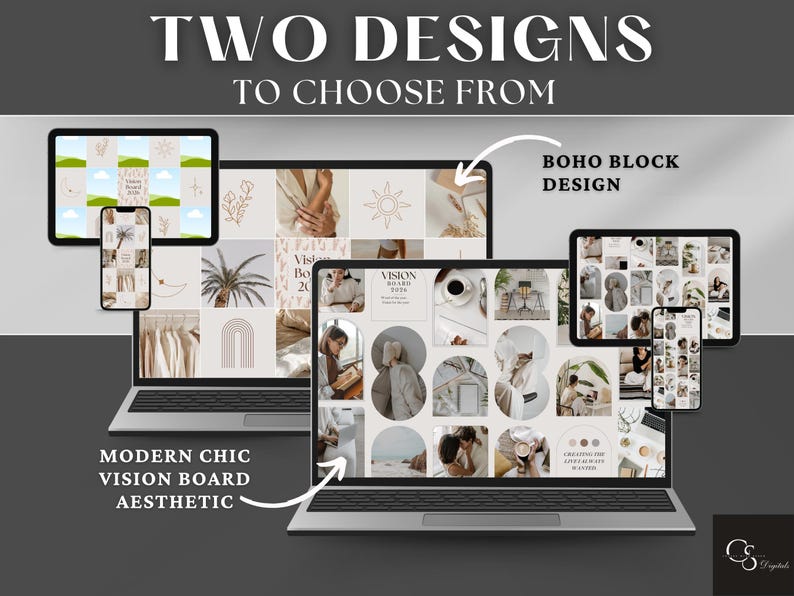 2026 Vision Board Canva Template: Customizable Boho Mood Board ...