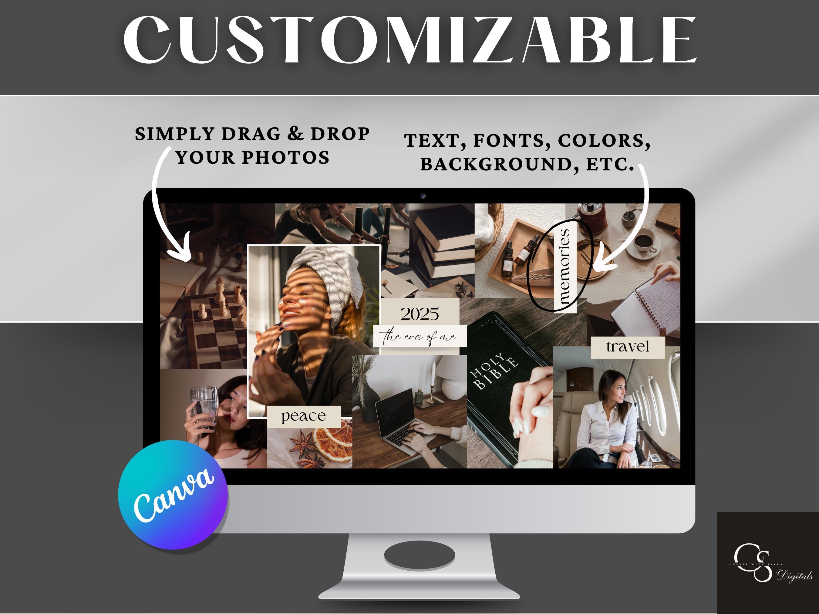 Vision Board Template Canva, Digital Vision Board iPhone Wallpaper ...