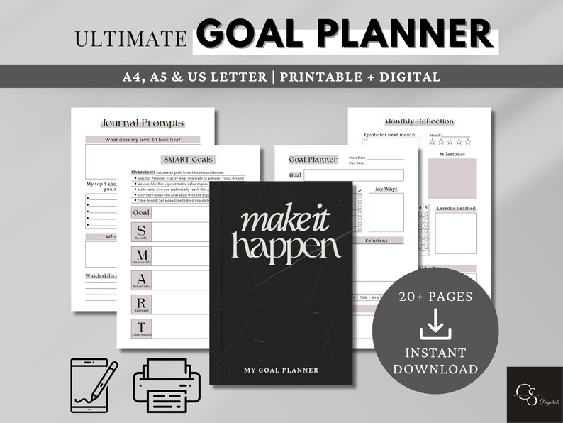 Goal Planner Printable 2024 Goal Tracker Minimalistic SMART Goal ...