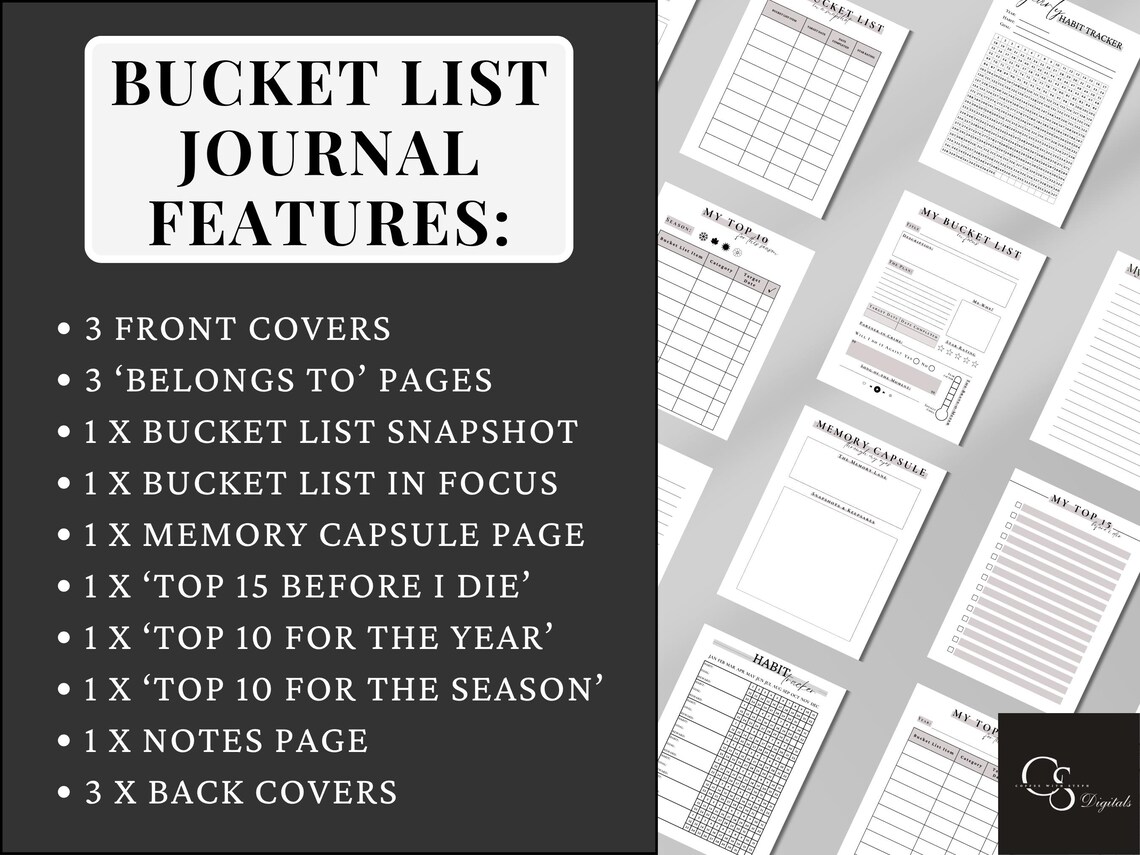 Bucket List Journal Printable: Life Goals Planner (PDF Download A4/A5 ...