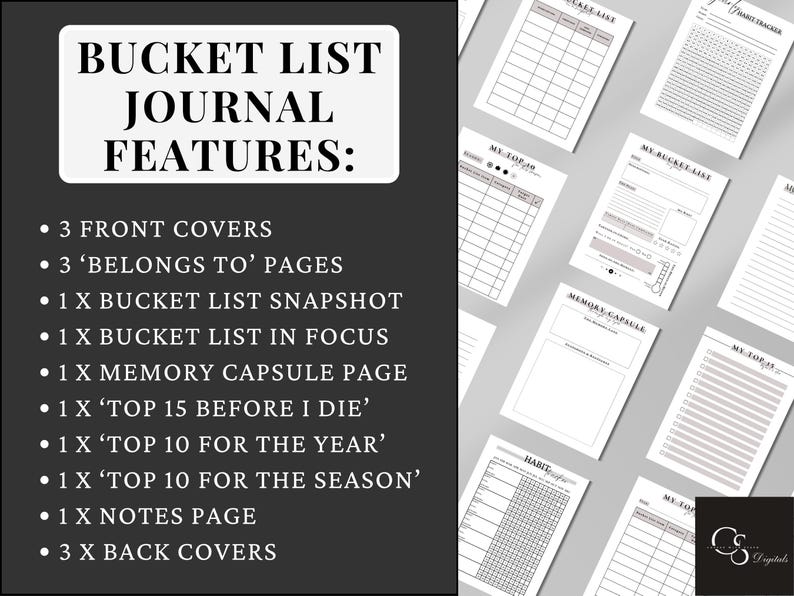 Bucket List Journal Printable: Life Goals Planner (PDF Download A4/A5 ...