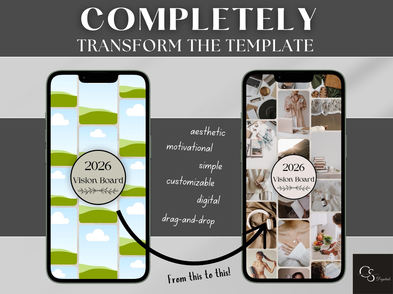 Vision Board Template Canva, Digital Vision Board iPhone Wallpaper ...