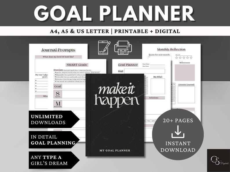 Buy 2026 Goal Planner Printable & Digital: SMART Goal Tracker, Undated ...