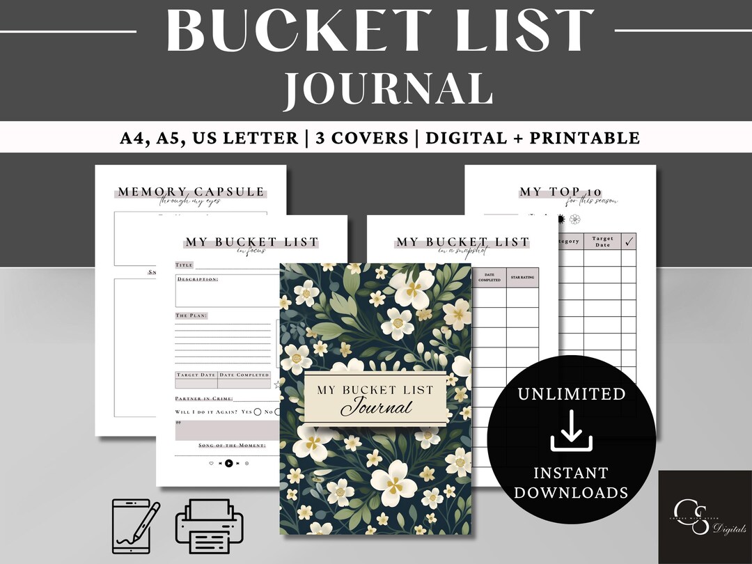 Bucket List Journal Printable: Life Goals Planner (PDF Download A4/A5 ...