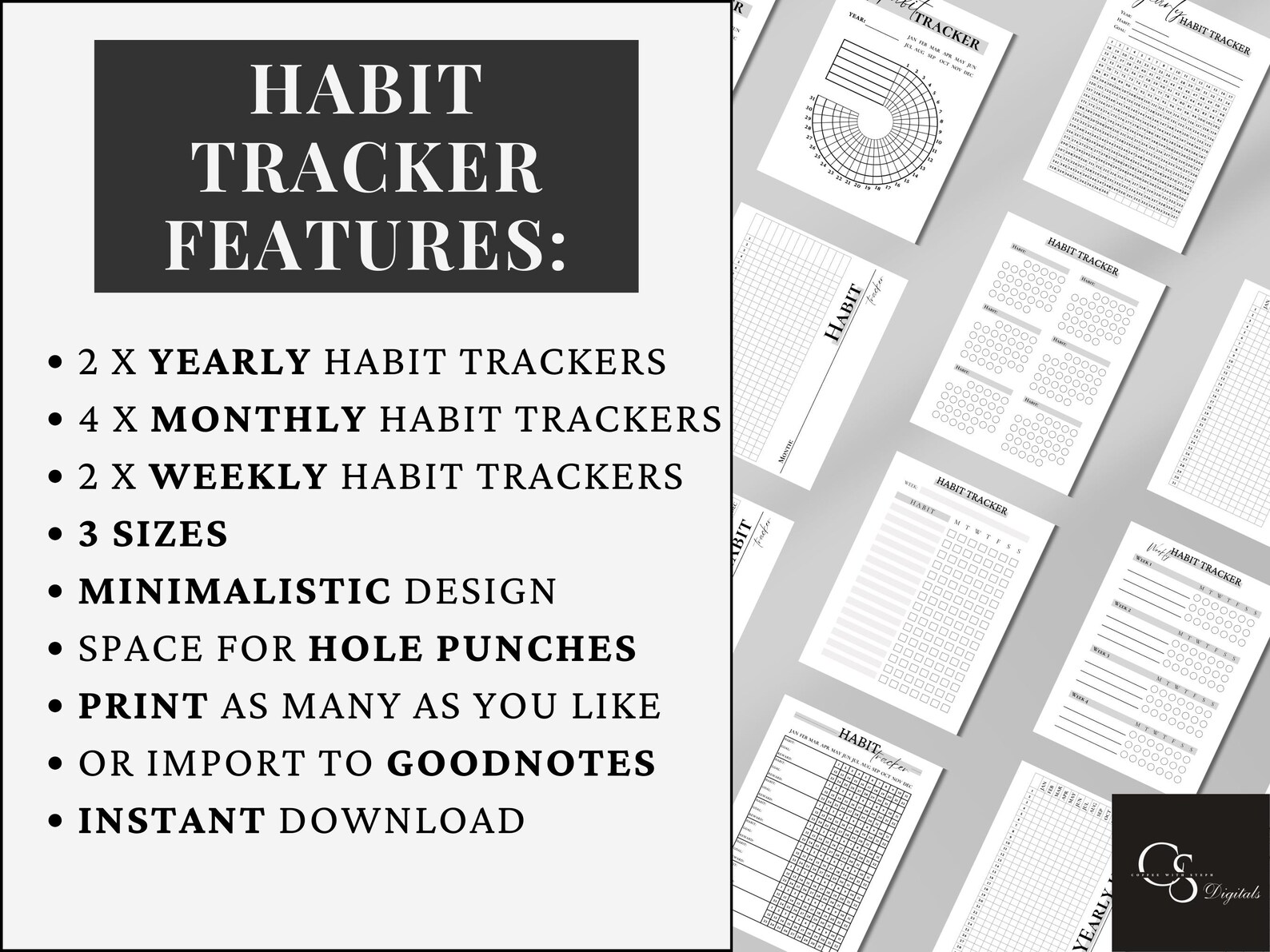 Habit Tracker Printable Bundle, Printable Circle Habit Tracker, Yearly ...