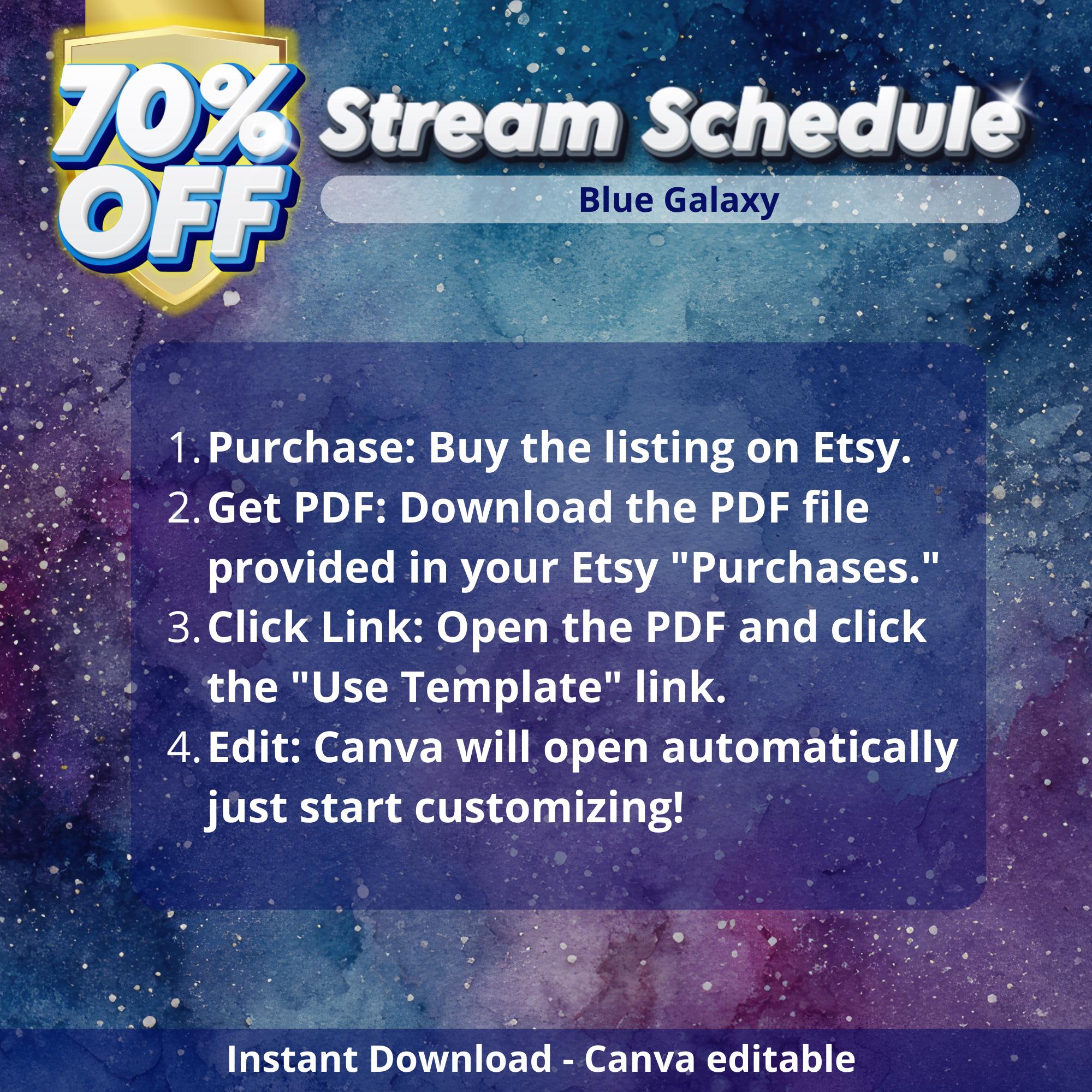 Blue Galaxy Stream Schedule Template Canva Editable Twitch Weekly ...