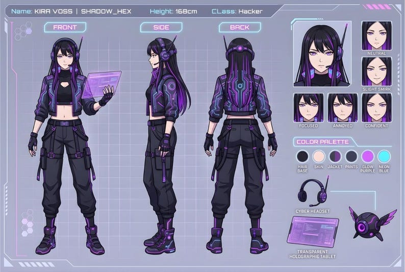 Custom Anime Character Sheet, Kawaii OC Reference, Pastel Avatar Design ...
