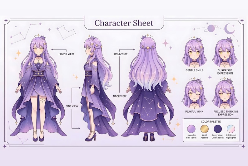 Customizable Kawaii Character Model Sheet, Anime V Tuber Concept Layout ...