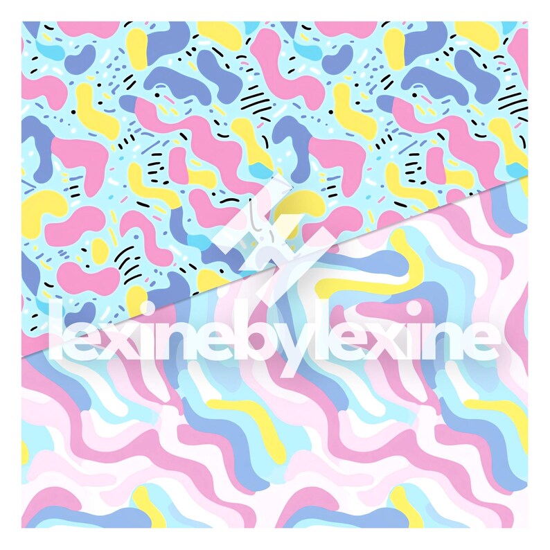 Retro Curly Wavy 80s Digital Paper, Vintage Illustration Seamless ...