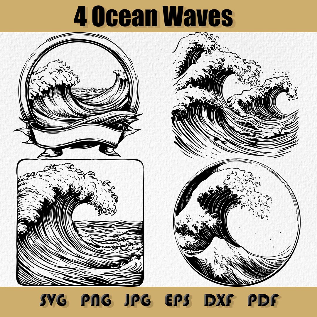Ocean Waves SVG Bundle: Nautical Designs for Laser Cutting (digital ...