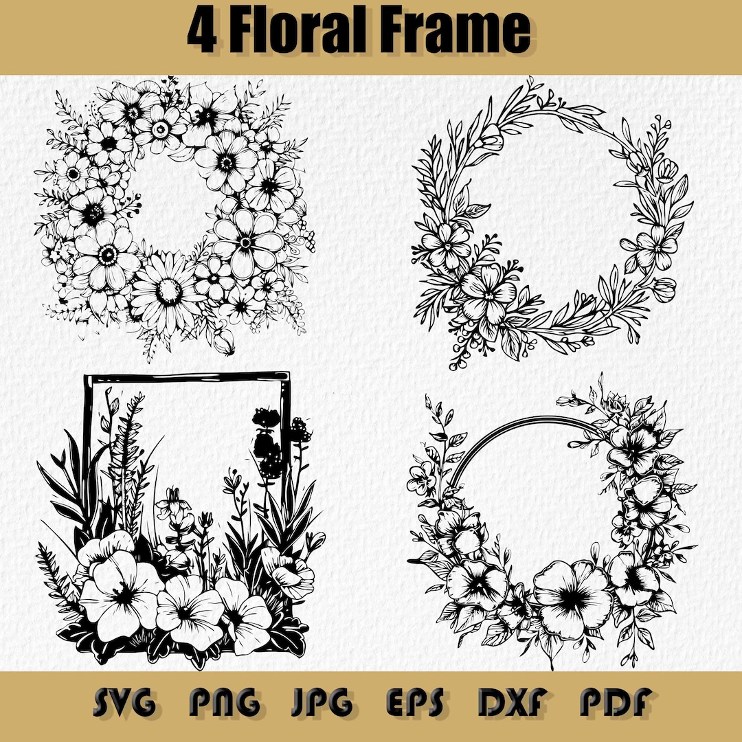 Floral Frame Svg Bundle, Png,floral Wreath Bundle, Flower Svg, Circle ...