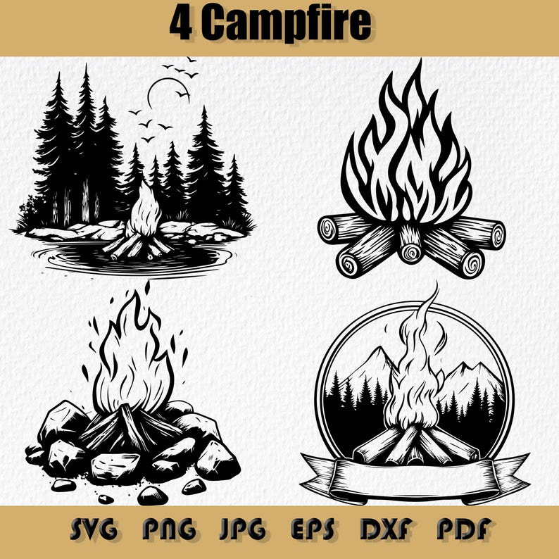 Campfire Svg Bundle,png,campfire Svg,campfire Png, Camp Fire Silhouette ...