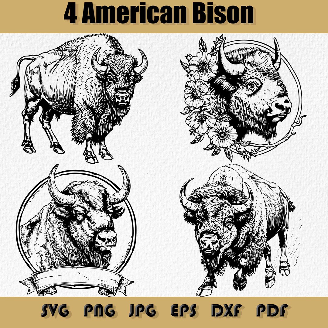 American Bison Svg Bundle, Floral Bison Svg, Bison Head Svg,american ...